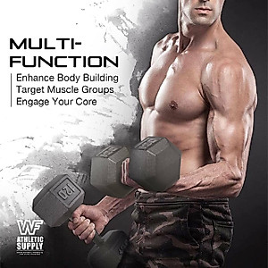 WF Athletic Supply Cast Iron Solid Hexagon Gray/Black Dumbbells, Strength Training Free Weights Set of 2 for Women and Men, Hand Weights Sold by Pairs, Multi-Select Size Options Available