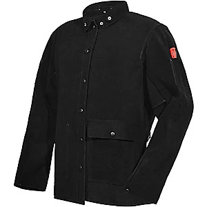 Black Leather Welding Jacket, Heavy Duty FR Heavy Duty Split Cowhide Leahter (X-Large, x_l)