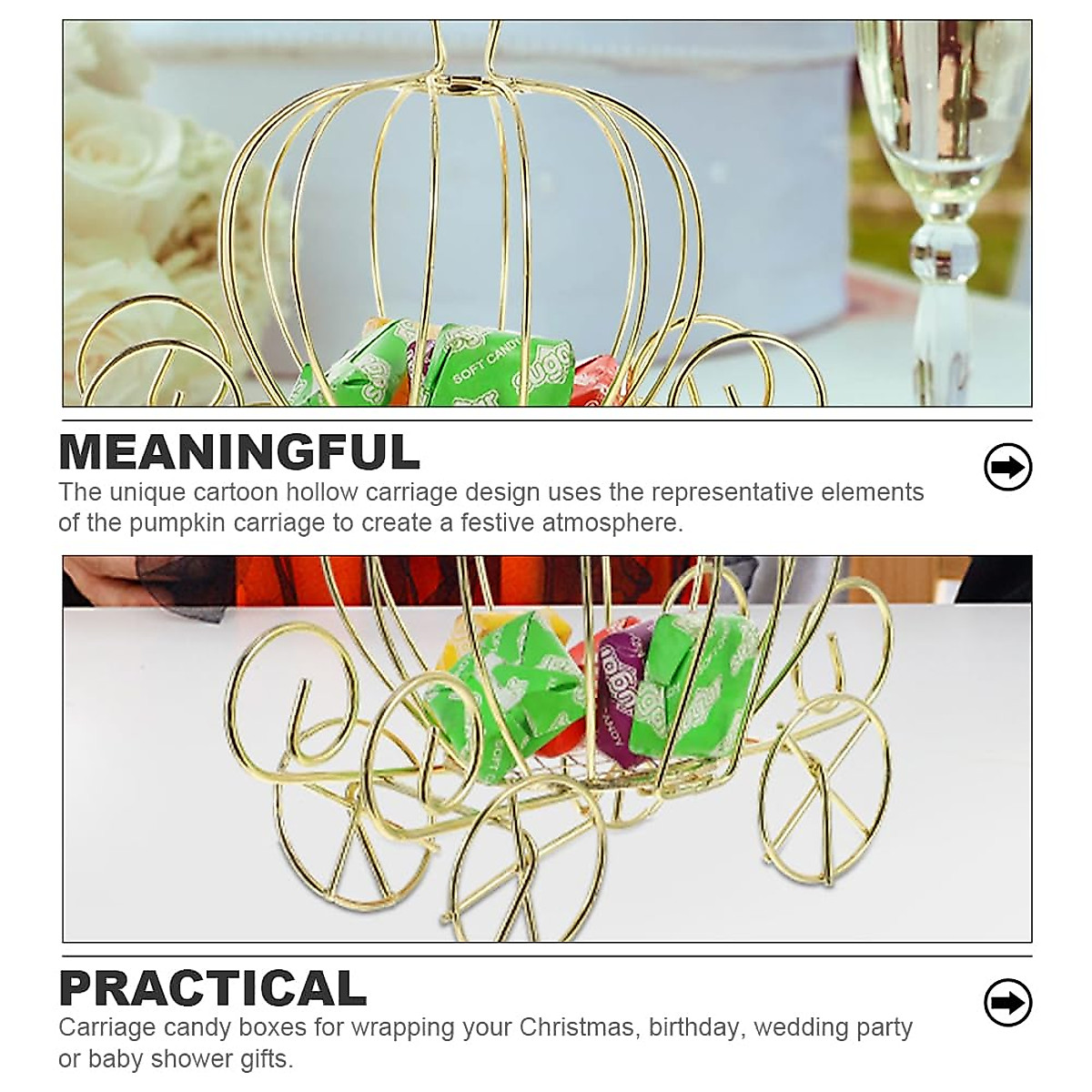 Veemoon 6pcs Pumpkin Candy Box Decorative Carriage Centerpiece Gold Wire Princess Pumpkin Cart Dessert Display Tabletop Figurine for Wedding Birthday Halloween Party