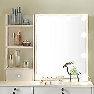 White Makeup Vanity Set with Sliding Lighted Mirror,Dressing Table with 5 Storage Drawers Shelves, Dresser Desk & Cushioned Stool Set for Bedroom