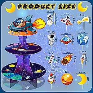 25 Pieces Space Cupcake Topper Decorations Set 24 Pcs Outer Space Cupcake Toppers with Space Party Favors Cupcake Stand Space Themed Baby Shower for Kids Boys Space Birthday Party Supplies