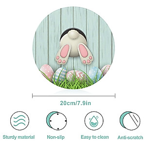 Bagea-Ka Easter_White Bunny Rabbit Pattern Tempered Glass Cutting Board 8" Round Kitchen Decorative Chopping Board Small