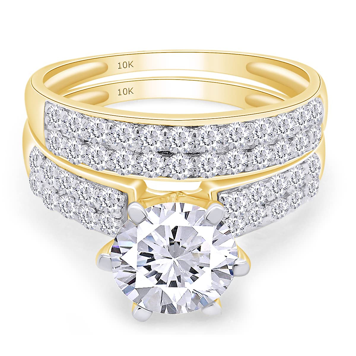 SAVEARTH DIAMONDS Center 7MM Round Cut Lab Created Moissanite Diamond Solitaire Bridal Set Engagement Ring In 10K Solid Yellow Gold Jewelry For Women(1.75 Cttw)-10