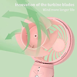 Mini Small Handheld Fan Portable USB Rechargeable Super Turbo High-Performance Fan with Base ,3-6 Hours Operated 1200mAh fan (pink)