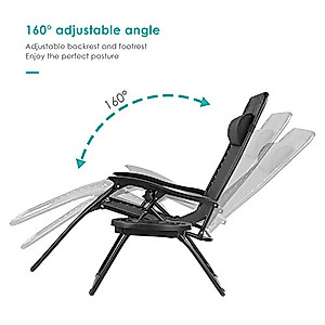 OKVAC Zero Gravity Chair Set of 2 with Side Table, Adjustable Foldable Patio Lounge Recliner w/Pillow&Cup Holder, for in/Outdoor, Poolside, Garden, Camping, Lawn, Yard, Beach, 310LBS Capacity