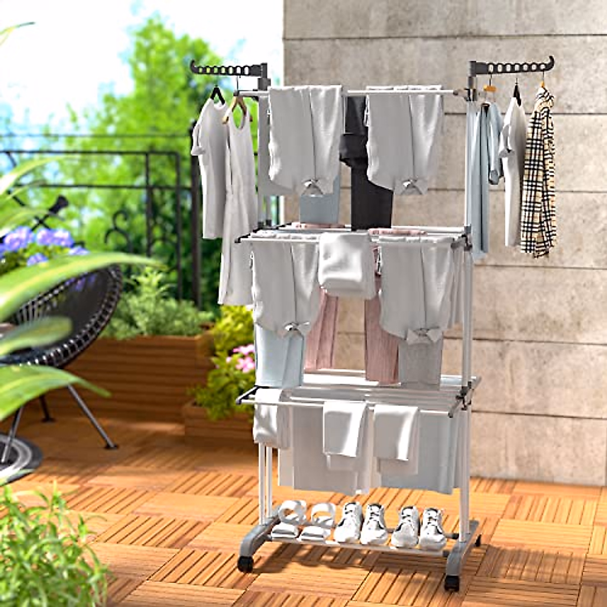 Winyousk [2023 Quality Upgrade Clothes Drying Rack, Movable 4-Tier Laundry Rack, Drying Rack Clothing with Casters Drying Clothes for Indoor/Outdoor, 67''H x 19''W x 30''L