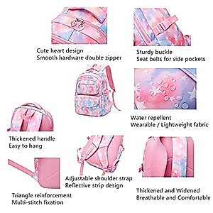 MITOWERMI Star-print Backpack for Girls Elementary School Bookbags Middle-School Backpacks with Lunch Box Pencil Case Many Compartments Blue