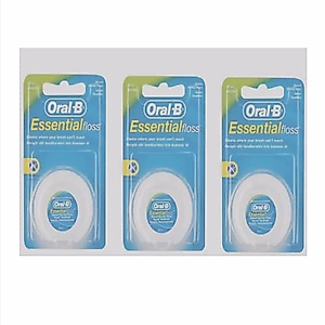 3X 50m Oral B Essential Dental Floss Waxed - Mint Waxed by