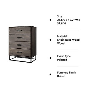URKNO Chest of Drawers, Wood 4 Drawer Dresser for Bedroom, Nightstand for Bedroom, Living Room, Entryway, Closet, Easy Assembly, Dark Brown
