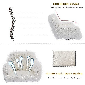 KCC Fluffy Office Desk Chair, Faux Fur Modern Swivel Armchair with Wheels, Soft Comfy Fuzzy Elegant Accent Makeup Vanity Chairs for Women Girls, Home Living Dressing Room Bedroom, White