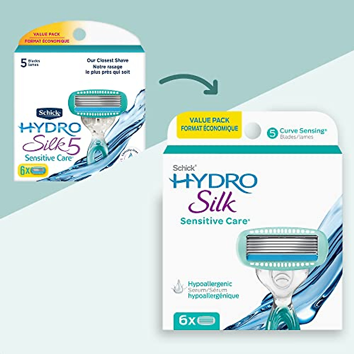 Schick Hydro Silk Moisturizing Razor Blade Refills for Women with Shower Hanger, 6 Count (Pack of 1)