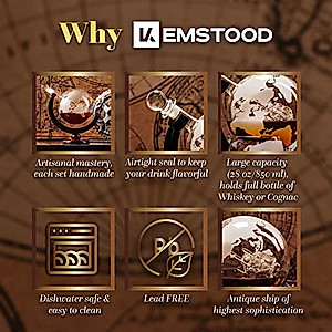 Kemstood Whiskey Globe Decanter (28 Ounce) - Etched World Globe Whiskey Decanter Sets for Men for Liquor, Vodka in Premium Gift Box - Whiskey Gifts for Men - Home Bar Accessories for Alcoholic Drinks