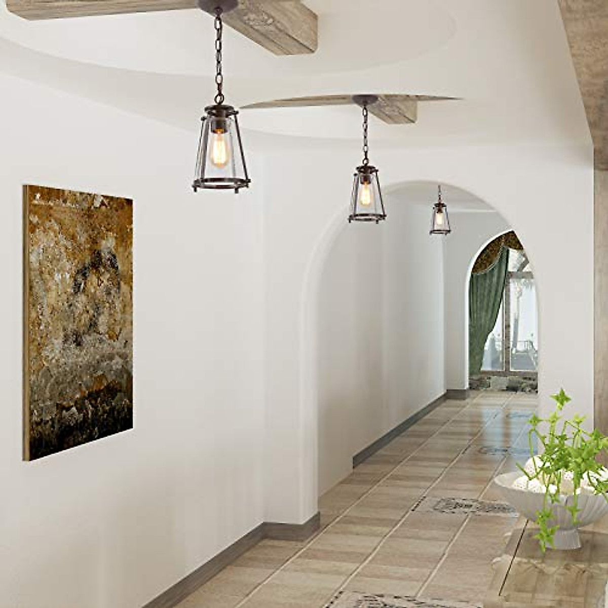 GEPOW Farmhouse Pendant Lighting for Kitchen Island, Rustic Hanging Light Fixture with Seeded Glass Shade for Bedroom, Foyer and Entryway, Bronze