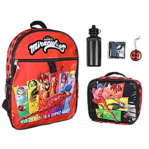 Miraculous Tales of Ladybug & Cat Noir Characters 5 PC Backpack Lunchbox Icepack Water Bottle