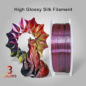 SHANHUI 3D Printer Filament,Triple Color Silk PLA Filament 1.75mm,Gradient Change Gold/Red/Black 3D Printing Filament Bundle, 1kg/2.2lbs