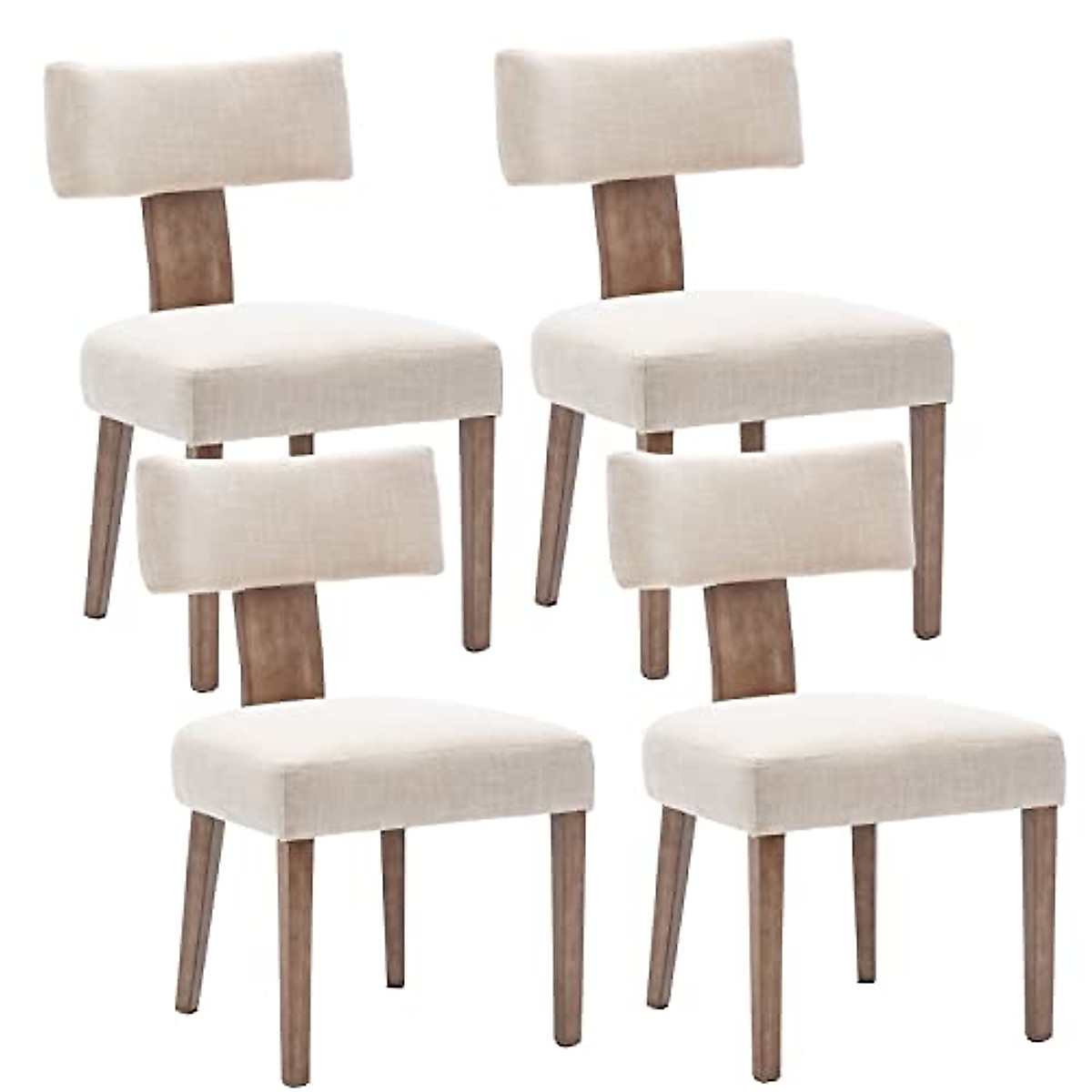 HNY Mid Century Modern Dining Chairs Set of 4, Farmhouse Linen Fabric Upholstered Accent Chair Curved Backrest Kitchen Chairs, with Hardwood Frame, Beige