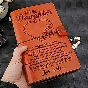 Dafuz To My Daughter Leather Journal from Mom, Personalized Leather Notebook Journals Daughter Chrismas Birthday Gifts from Mother, Refillable Travel Diary for Girls Office Product