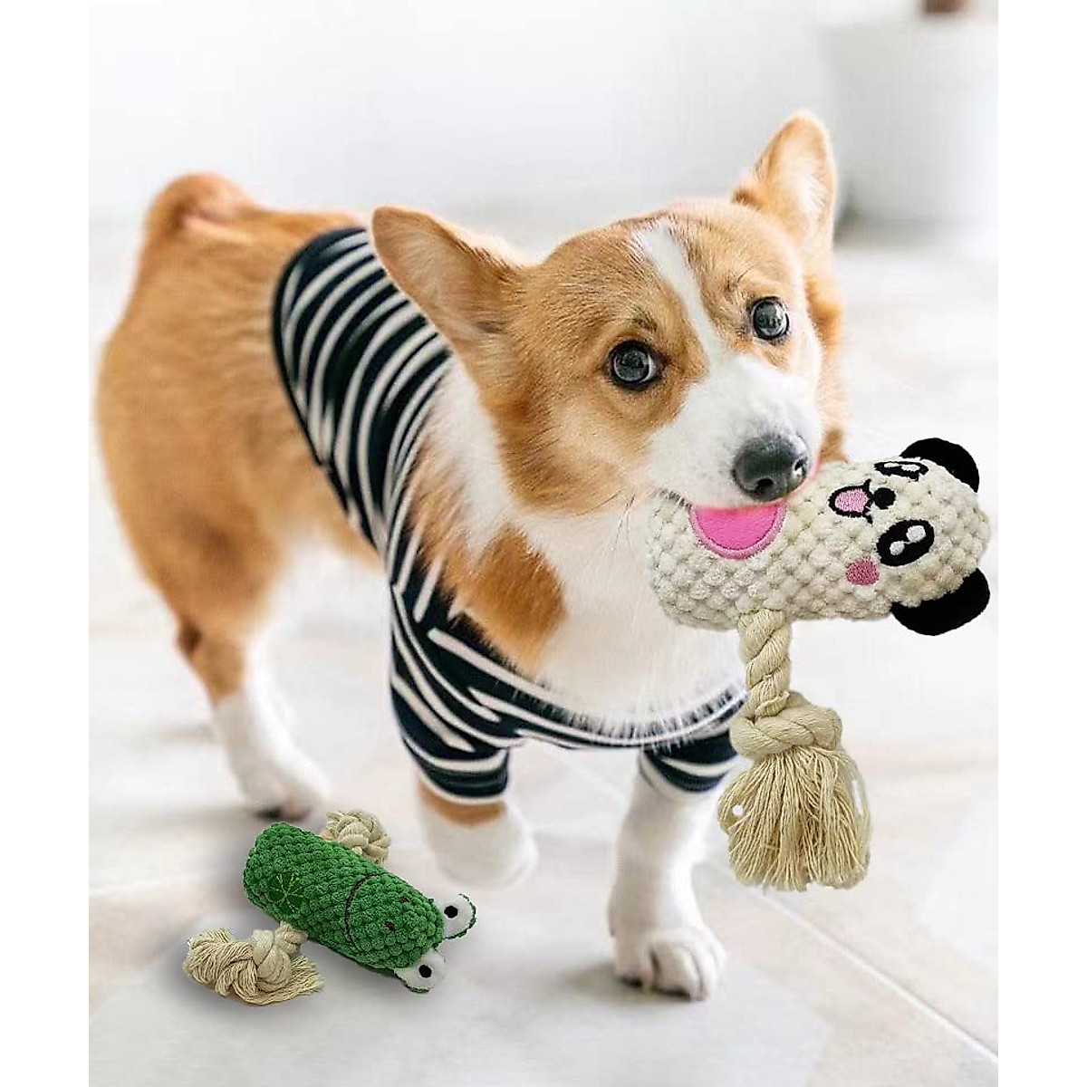 AIMETING Dog Squeak Toys, No Stuffing Dog Plush Toys, Durable Cotton Rope Dog Chew Toys for Puppy and Small, Medium Dogs, 6 Pack of Cute Animal Squeak Dog Toys