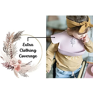 blessed+beloved Silicone Bibs for Babies | Waterproof Baby Silicone Bibs with Food Catcher Pouch and Shoulder Cover | Set of 2 Silicone Baby Bibs | Boho Minimalist Silicone Bib|Baberos para Bebe Niña