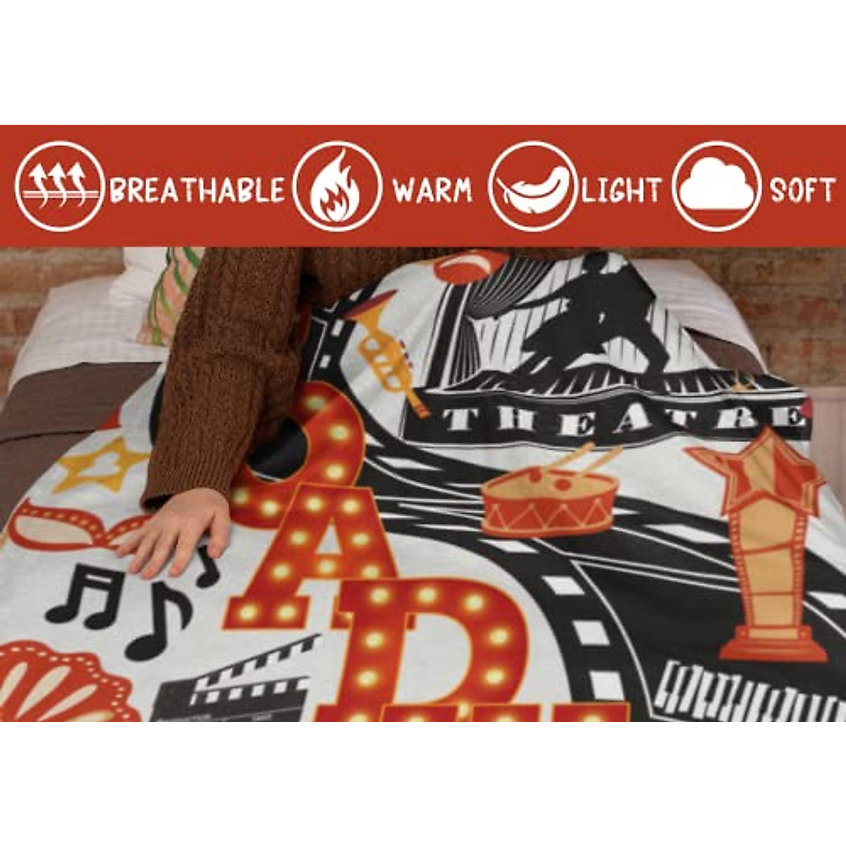 Broadway Musical Gifts for Musicians, Theater Gifts for Actors on World Theatre Day, Broadway Musical Blanket, Gifts for Drama Lovers, Actress, Theater Lovers, Flannel Throw Blanket - 50"x 65"