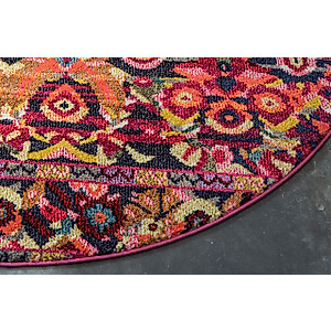 Unique Loom Medici Collection Vibrant Colors Abstract Botanical Red Round Rug (6' 0 x 6' 0)