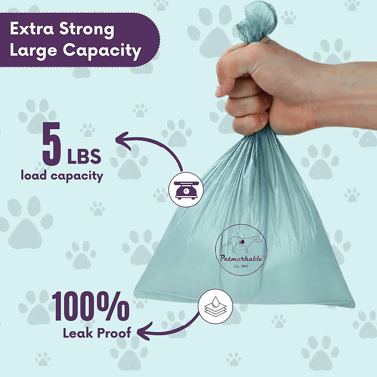 Petmarkable Complete Earth-Conscious Dog Waste Kit: Wheat Straw Waste Bag Dispenser with one corn starch 15-bag waste bag roll, Carabiner, Elastic Band for Secure Leash Attachment, Leak-Proof (Blue)
