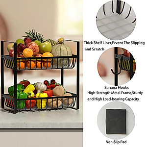 Webtrylics Fruit Basket for Kitchen Counter,Fruit Bowl,Countertop Organizer for Onion Bread and Snack Storage,Heavy Duty Metal Fruit Stand Holder with Liners (2 Tier)