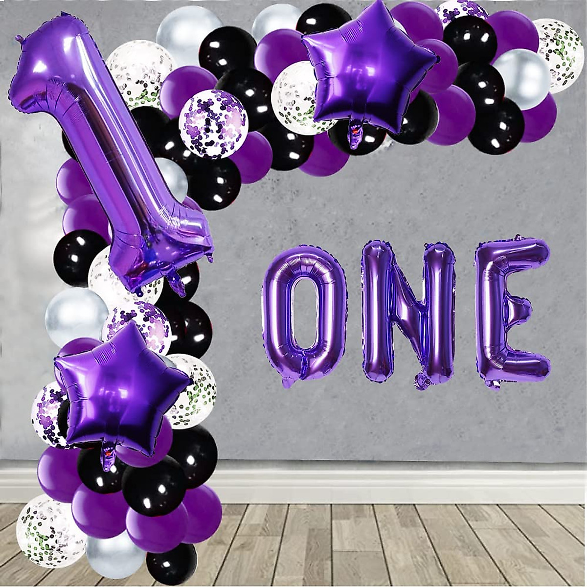 Black and Purple Balloon Garland Kit, Black and Purple Decorations Purple Black Silver Arch Kit for Graduation Birthday Halloween Party Party Decorations