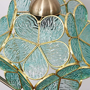 Bieye L10733 Tiffany Style Stained Glass Flower Petal Table Lamp with Brass Base for Home Décor (Light Blue, 8" Cherry Blossom)