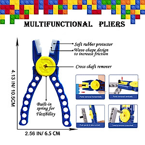 SIOYTOER Building Blocks Tool Kit Brick Separator Tools Compatible with Lego &Technic Mini Blocks Tool Set Multi-Functional Hammer Pliers Tweezers Finger Protectors with Tin Box (Blue)