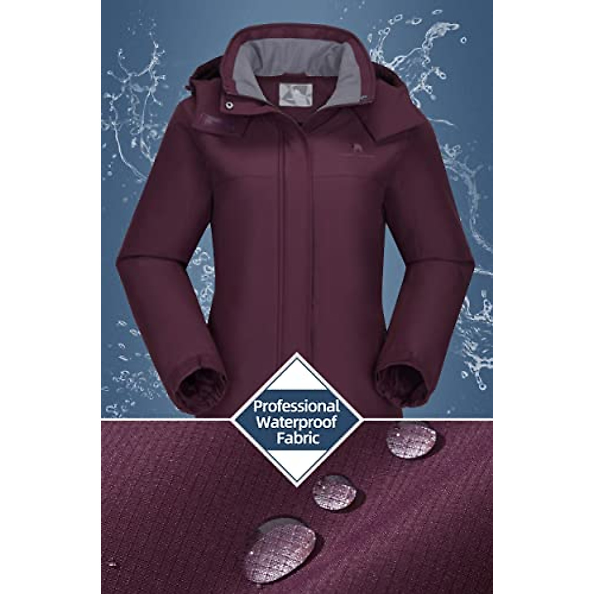 CAMEL CROWN Ski Jackets for Women Winter Snow Coats Warm Mountain Waterproof Female Jacket Hooded Windbreaker Dark Purple S