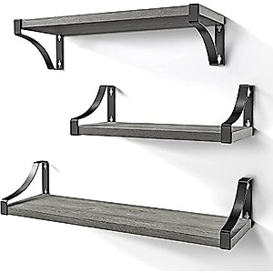 AMADA HOMEFURNISHING Floating Shelves Wall Mounted Set of 3, Rustic Wood Wall Shelves for Bedroom, Bathroom, Living Room, Kitchen, Laundry Room Storage & Decoration, Gray