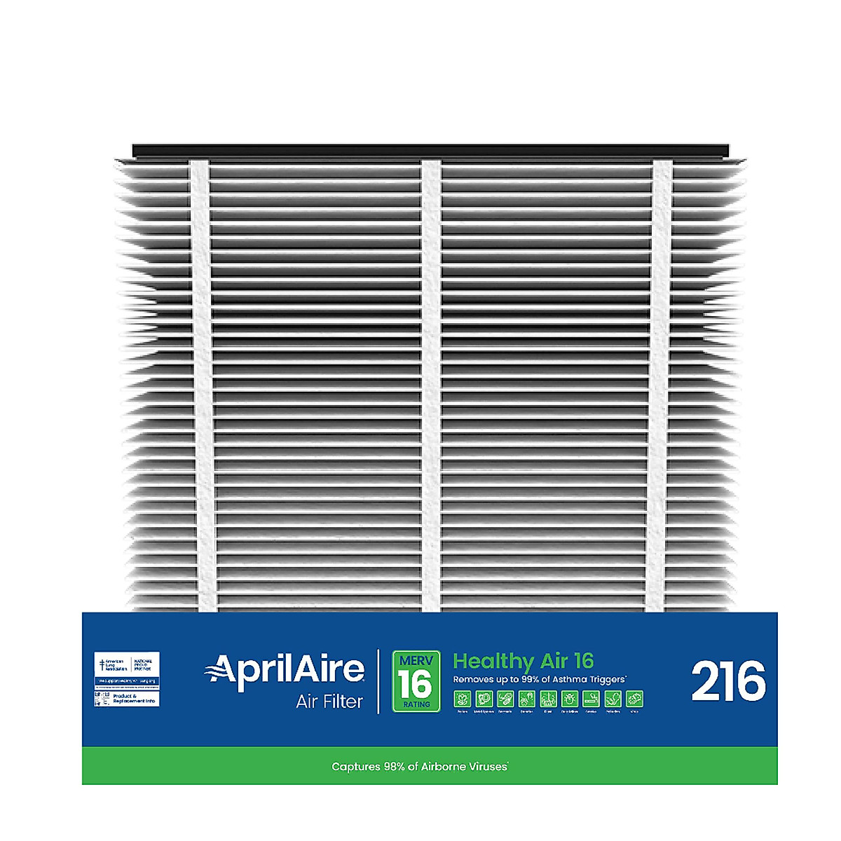 AprilAire 216 Replacement Filter for AprilAire Whole House Air Purifiers - MERV 16, Allergy, Asthma, & Virus, 20x25x4 Air Filter (Pack of 2)