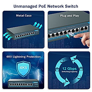 YuanLey 8 Port PoE Switch with 2 Gigabit Uplink, 8 PoE+ Port 100Mbps, 120W 802.3af/at, Extend Function, Metal, Fanless, Unmanaged Plug and Play Network Switch
