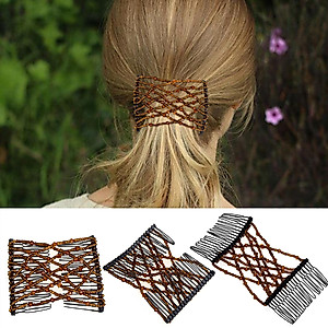 Aethland 6 Pieces Magic Hair Comb Elastic Beaded Hair Clips Women Stretchy Bride Double Slides Hairpins Combs for Women Ladies Girls DIY Hair Styling Accessories