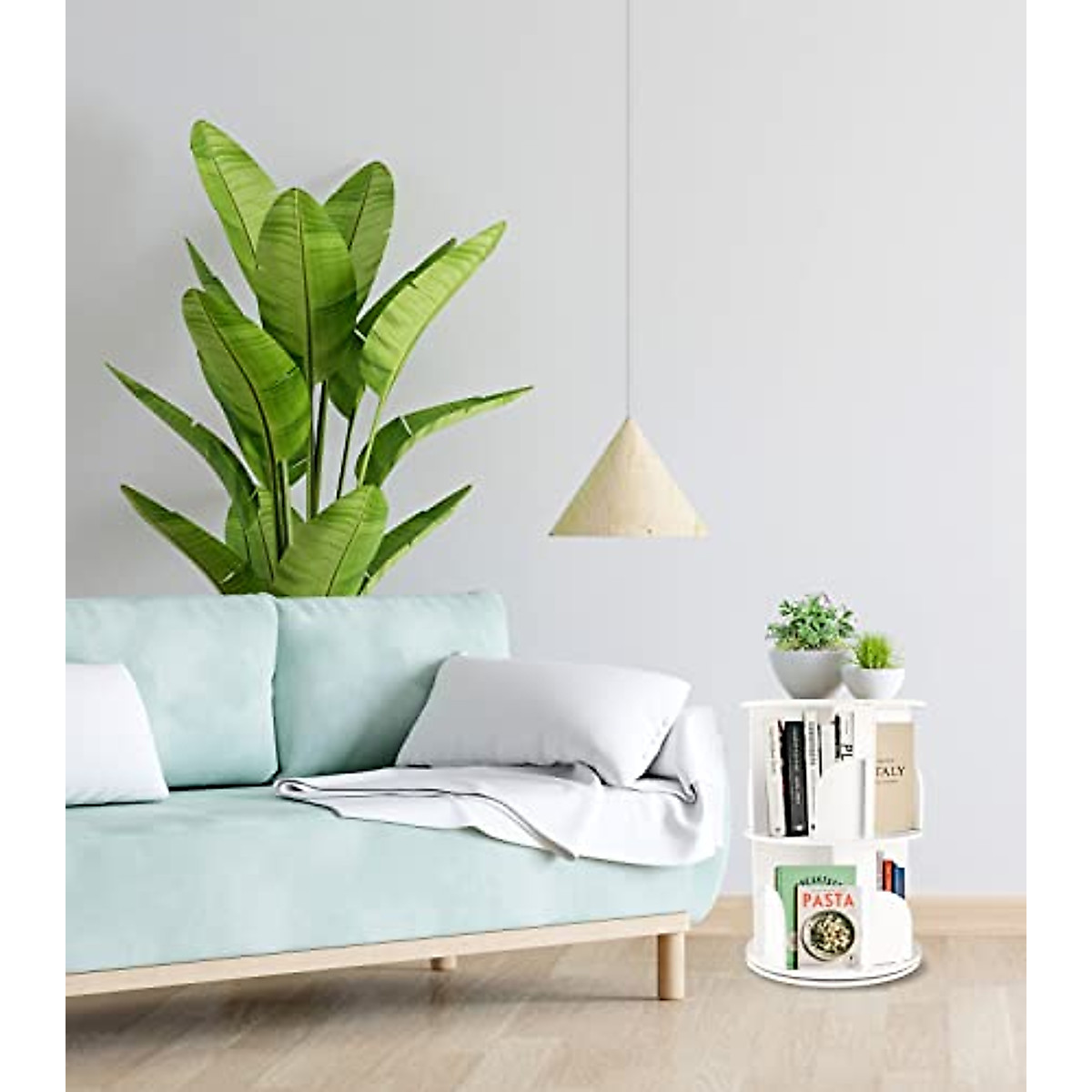 Rotating Bookshelf | Spinning Bookshelf | Small Bookshelf | 2 Tier Round Bookshelf | Plastic Bookshelf For Office Living or Kids Room | Revolving Bookcase | 360 Rotating Bookcase | White Bookshelf