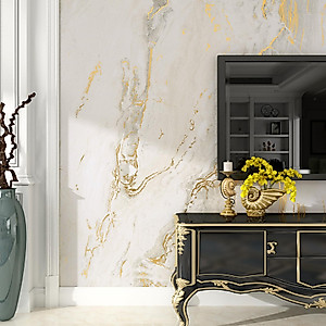 Livelynine off White Marble Contact Paper for Countertops Desk Waterproof Gold Marble Wallpaper Peel and Stick Countertop Kitchen Vinyl Wrap Marble Counter Top Covers Bathroom Bedroom Walls 15.8x78.8"