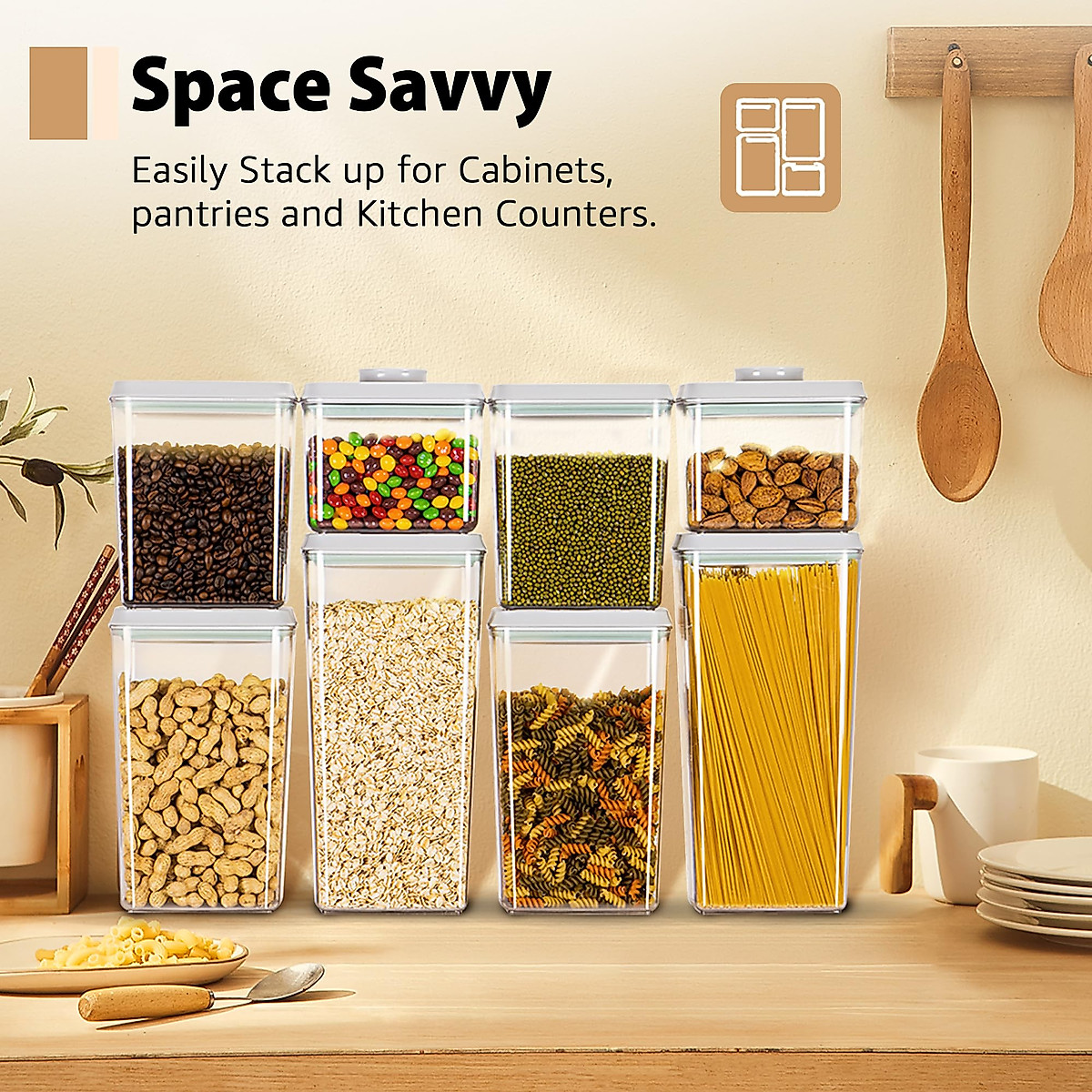 Uamector Pop Container Sets, 2-Piece Large Airtight Food Storage Containers, BPA-Free Air Tight Stackable Dry Cereal Container, Pantry Organization and Storage Cereal Snack Sugar Coffee (2 * 2.9Qt)