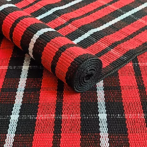 Buffalo Plaid Outdoor Rug Christmas Door Mat Christmas Decor Welcome Rug Cotton Hand-Woven Layered Door Mats for Front Porch, Kitchen, Farmhouse, Entryway (24"x51", Red/Black/White)