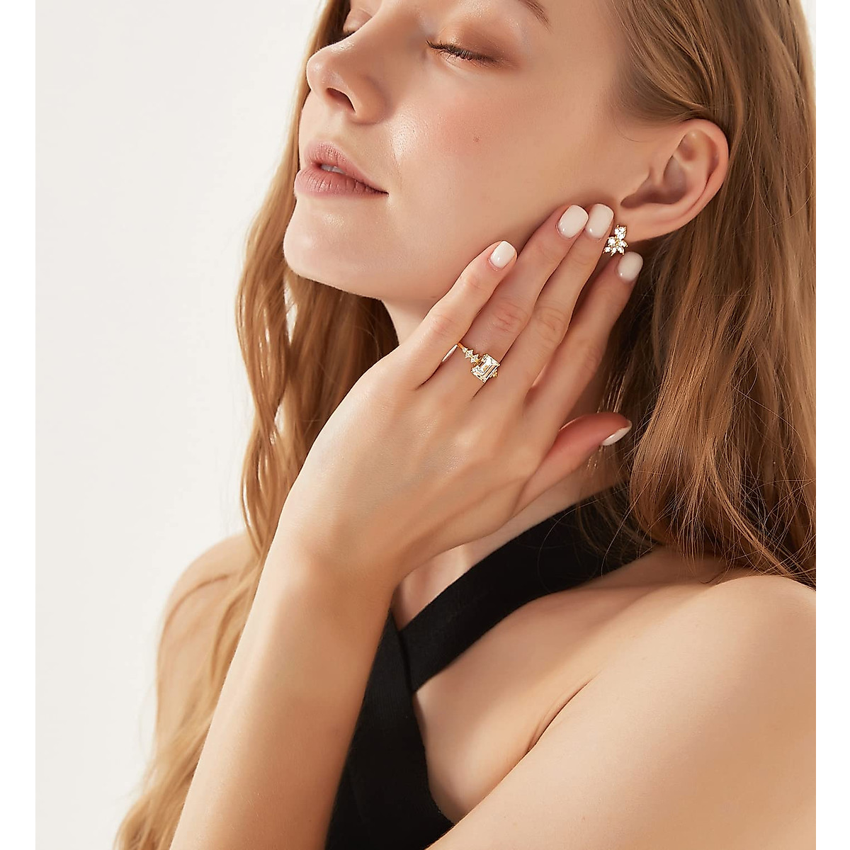 TIGRADE 3CT Engagement Ring for Women Emerald Cut Cubic Zirconia Promise Ring 14K Gold Plated CZ Eternity Wedding Band Size 3-11, Gold, Size 7