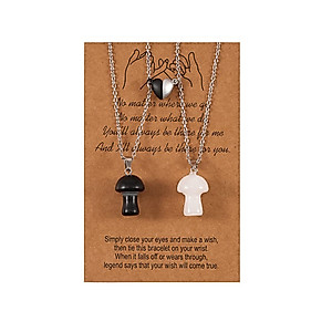 DATOA 2Pcs Crystal Mutual Attraction Magnetic Couple Matching Split Heart Pendant Necklace Healing Meditation Jewelry BFF Gift-Mushroom