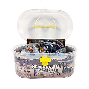 DINOBROS Horse Stable Playset Toys for Boys and Girls Ages 3 and Up Includes 8 Horses and Accessories 17 Piece Horse Stall Farm Set with Portable Case