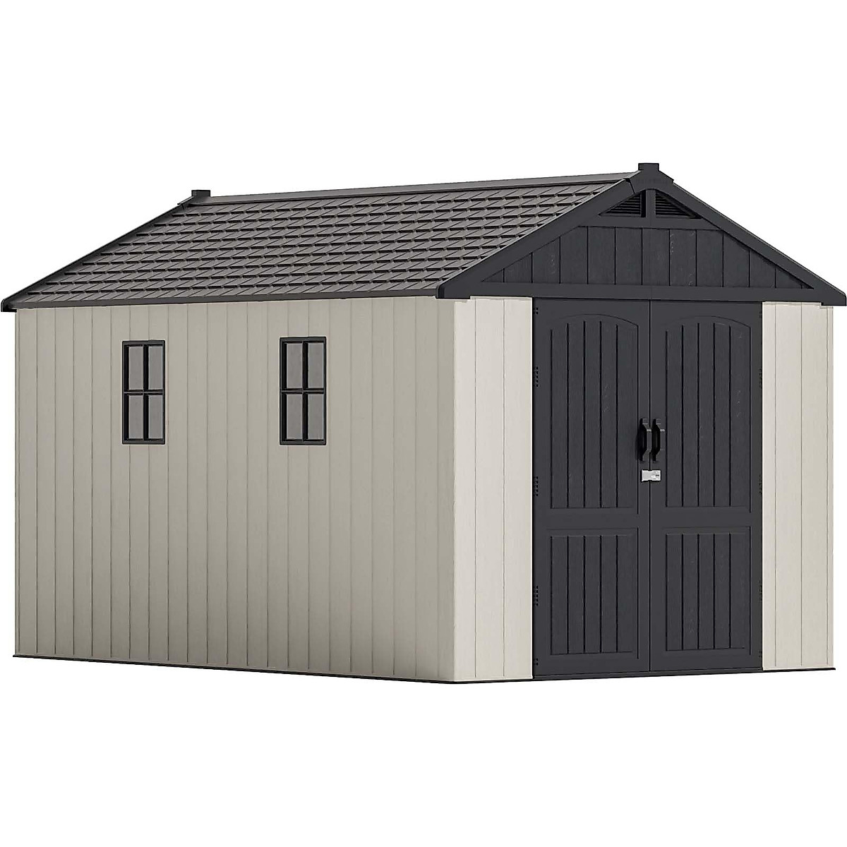 VICTONE Plastic Outdoor Storage Shed 8 x 12 FT with Floor, Resin Tool Shed with Two Windows and Lockable Door for Garden, Backyard, Easy to Install in Gray and White (Kick-it Shed)