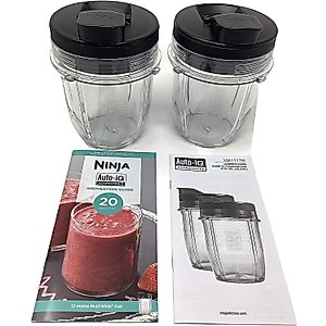 Genuine Nutri Ninja 2-Pack 12oz Tritan Cup w/Spout Lid for Auto-iQ BL450 BL456 BL480 BL482 BL490 BL494 BL641 BL680 BL681 BL682 BL687 BL2012 BN750 BN800 BN805 NN102 Blender