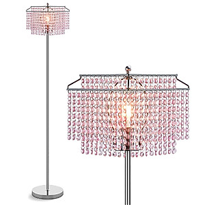Luvkczc Tables Lamp and Floor Lamp Set, Crystal Table Lamp with USB Ports+Crystal Floor Lamps Set of 2, Morden Lamps for Living Room, Bedroom, Office, Pink