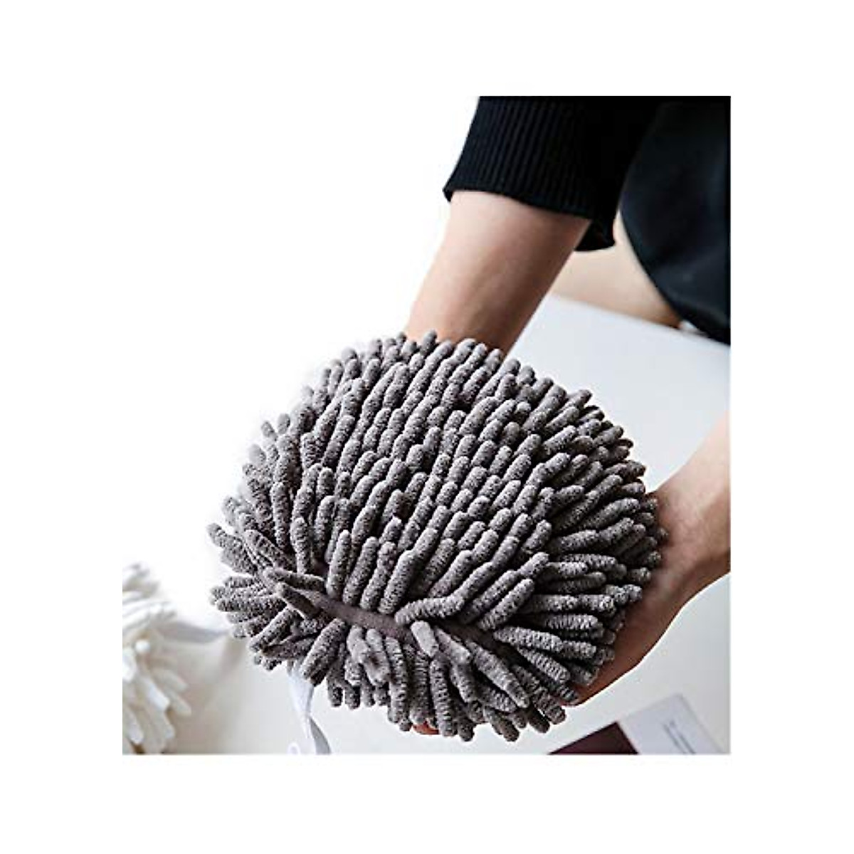 Ivymei 2 Pack Chenille Hand Towels,Kitchen Hand Towels with Loop,Hanging Hand Towels for Bathroom,Soft Absorbent Hand Bath Towels(Grey+Blue)