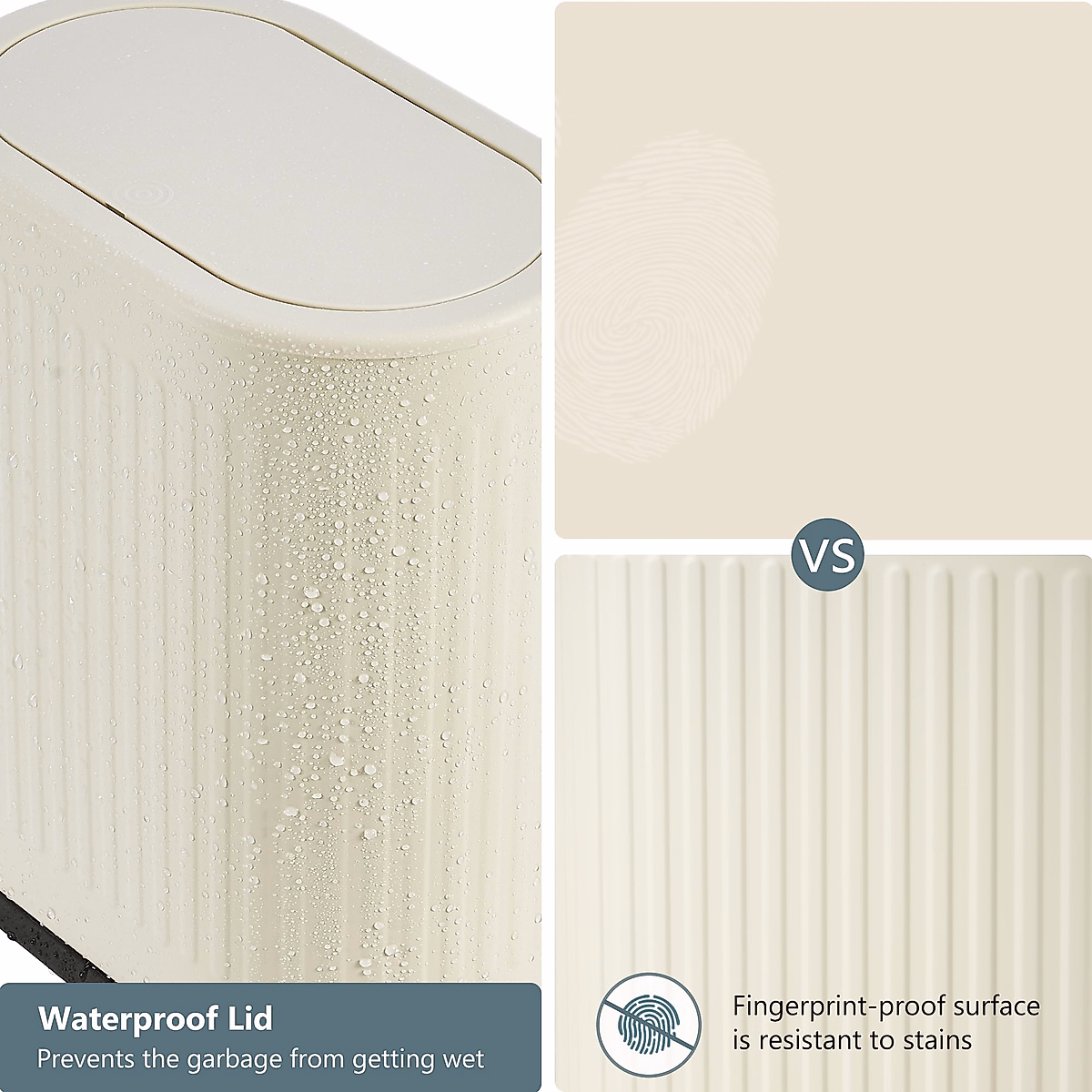 Nunsino Slim Trash Can includes 40 Garbage Bags, 6Liter/1.6 Gallon Trash Can with Press-to-Open Lid for Bathroom, Kitchen, Stainless Steel, Rust-Resistant and Fingerprint-Proof, White