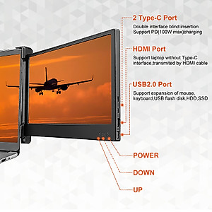 KEFEYA Laptop Screen Extender, Portable Monitor for Laptop 12" Full HD IPS Display, Dual Monitor Extender Compatible with 13-16 Inch Windows, Chrome & Mac
