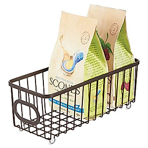 mDesign Metal Basket Organizer Bin for Kitchen Storage - Small Farmhouse Wire Basket - Storage Bin for Pantry - Perfect for Top of Fridge Organization - Unity Collection - Bronze