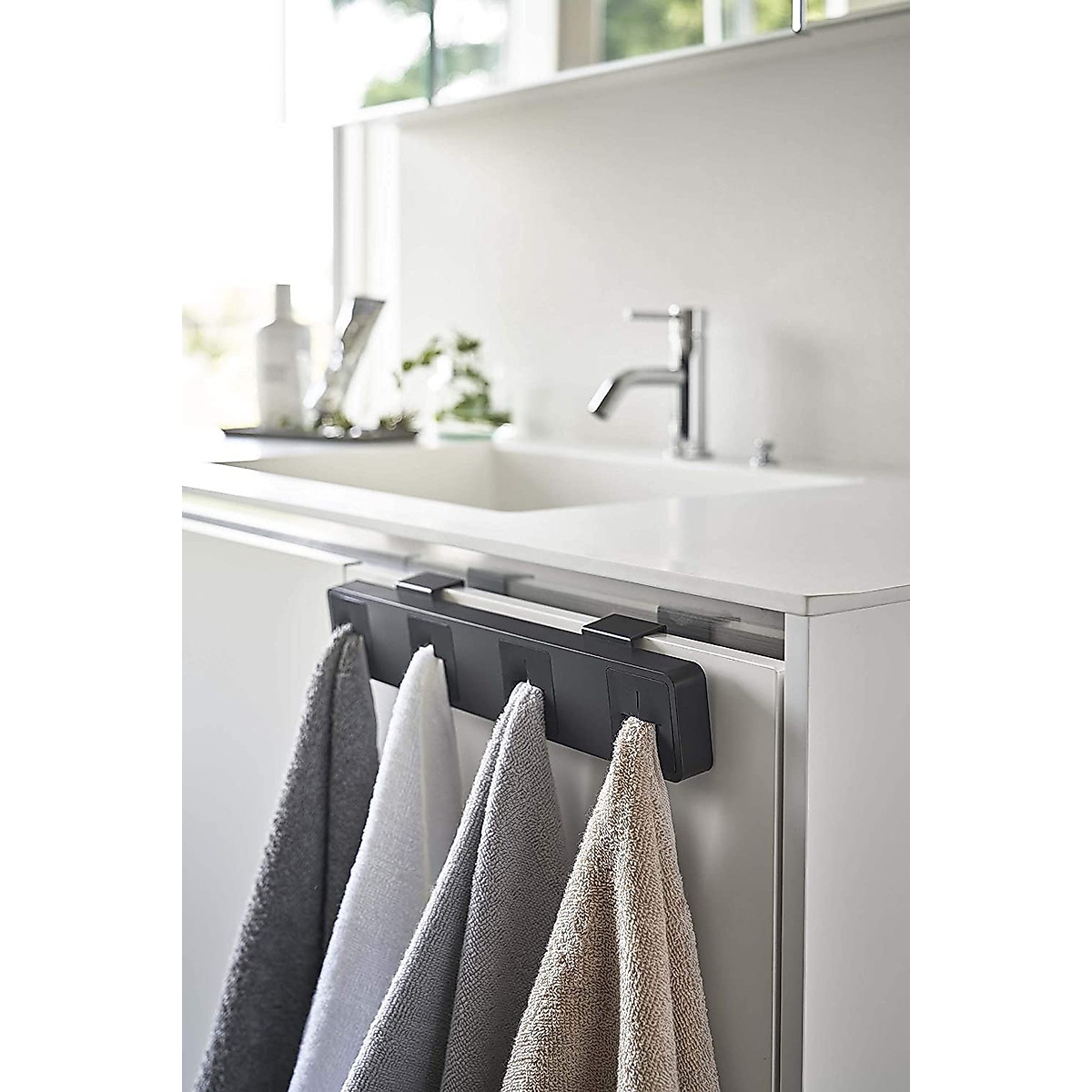 Yamazaki Push Dish Home Self Adhesive Plastic | Towel Holder, One Size, Black